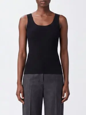 Max Mara MAX MARA Slim Fit Ribbed Cotton Knit U-Neck Top Brown