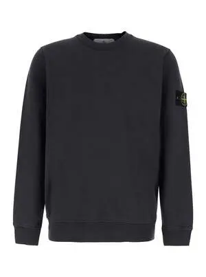 Stone Island Crewneck Sweatshirt With Logo Patch On The Sleeve In Cotton For - Gray