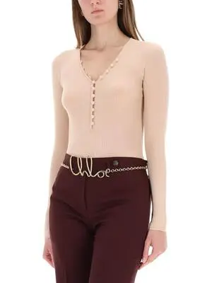 Chloé Button Detailed Ribbed Knit Top