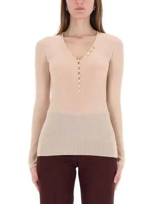 Chloé Button Detailed Ribbed Knit Top - Pink