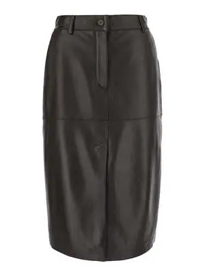 P.a.r.o.s.h Brown Skirt With Front Closure And Slit In Leather For