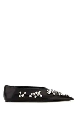 JIL SANDER Leather Ballerinas - Black