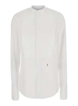 Fendi White Shirt With Mandarin Collar In Cotton Poplin For - Multicolor
