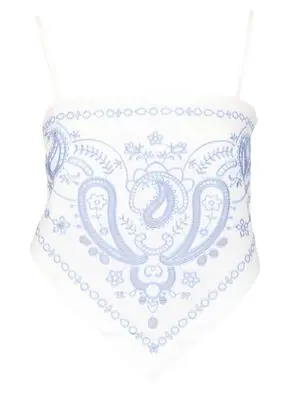 SELF-PORTRAIT Embroidered Linen And Cotton Top - White