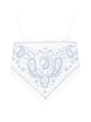 SELF-PORTRAIT Embroidered Linen And Cotton Top