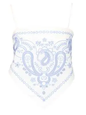SELF-PORTRAIT Embroidered Linen And Cotton Top - White