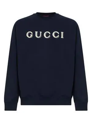 Gucci Dark Blue Cotton Jersey Embroidered Sweatshirt - Multicolor