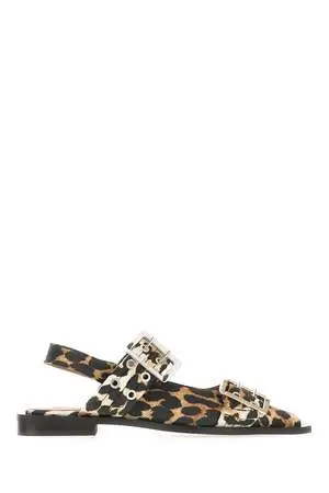 GANNI Leopard Print Buckled Flat Shoes - Multicolor