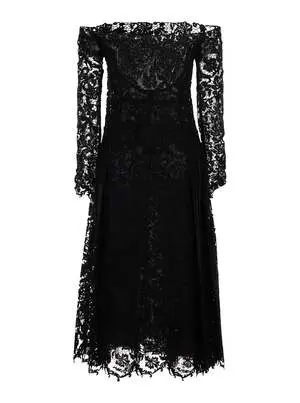 Fendi Black Dress With Off-shoulder In Macramé Lace For