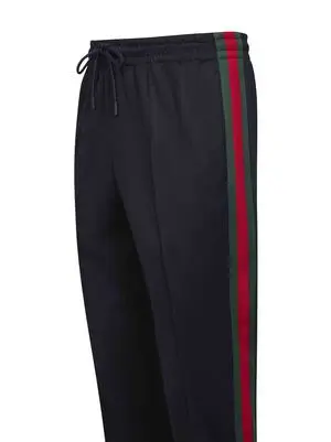 Gucci Dark Blue Technical Jersey Jogging Trousers With Web