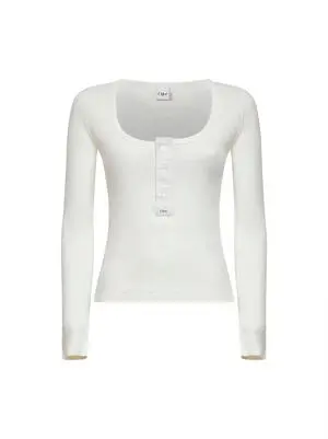 Chloé Iconic Milk Ribbed Jersey Henley T-shirt - Multicolor