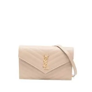Saint Laurent Calf Leather Chevron Quilting Cross Body Bag - Cream