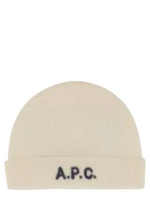 A.p.c. Berretto In Lana Con Logo - Cream