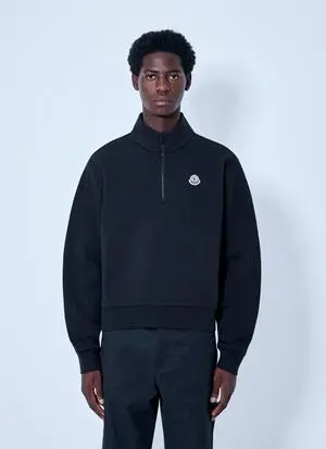 Moncler Half-zip Cotton Sweatshirt With Logo Patch - Black