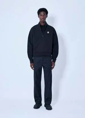 Moncler Half-zip Cotton Sweatshirt With Logo Patch - Black