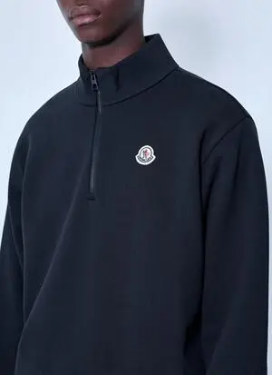 Moncler Half-zip Cotton Sweatshirt With Logo Patch - Black