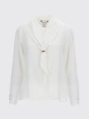 Max Mara Pussy-bow Silk Shirt With Long Sleeves - White
