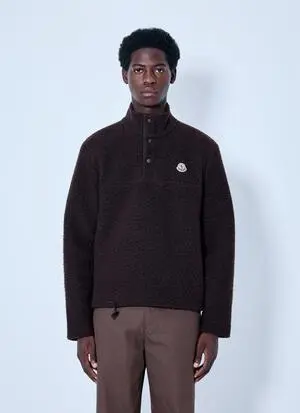 Moncler Fleece Pullover With Snap Fastening - Brown