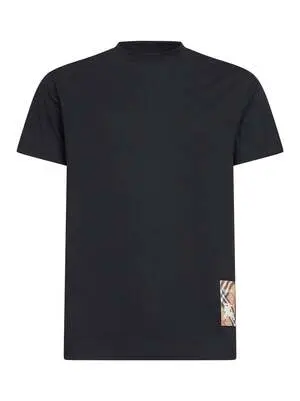 Burberry Black Cotton Check Patch T-shirt - Multicolor
