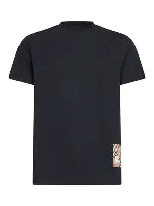 Burberry Black Cotton Check Patch T-shirt - Multicolor