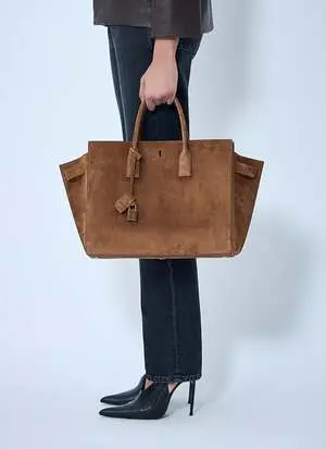Saint Laurent Sac De Jour Suede Handbag - Brown