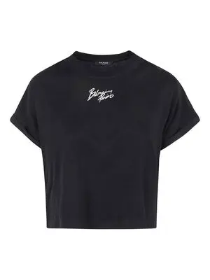 Balmain Logo Cotton Cropped T-shirt - Multicolor