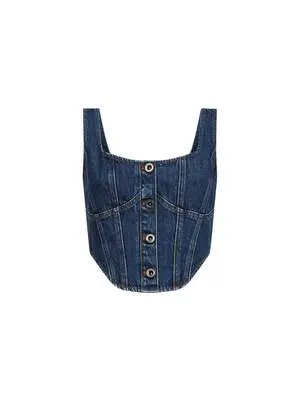 SELF-PORTRAIT Blue Denim Corset Top - Multicolor