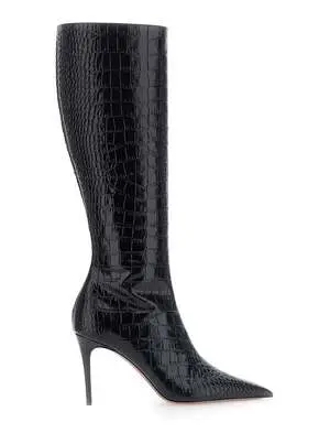 Paris Texas Vera' Black Boots With Pointed Design In Crocodile Effect Leather For