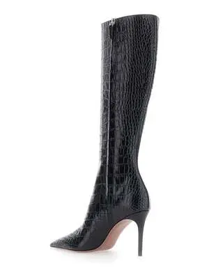 Paris Texas Vera' Black Boots With Pointed Design In Crocodile Effect Leather For