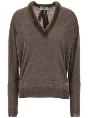 Fendi Wool And Silk V-neck Jumper - Brown