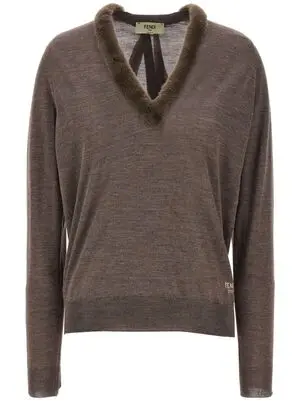 Fendi Wool And Silk V-neck Jumper - Brown