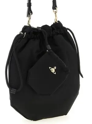 VIVIENNE WESTWOOD Moiré Fabric Drawstring Pouch Handbag - Black