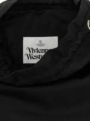 VIVIENNE WESTWOOD Moiré Fabric Drawstring Pouch Handbag - Black