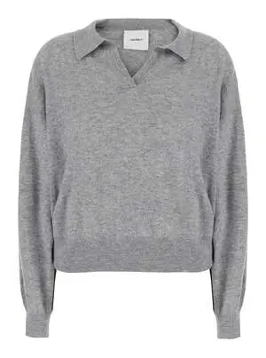 LISA YANG Katriel' Sweater With Polo Collar And Ribbed Trims In Cashmere For - Gray