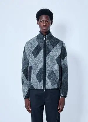Moncler Geometric Patterned Zip Up Cardigan - Gray