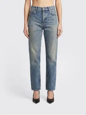 Saint Laurent Cropped Fit Cotton Denim Jeans - Blue