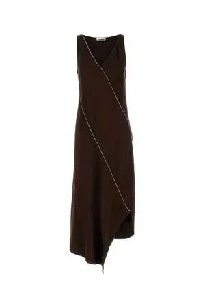 JIL SANDER Chocolate Satin Dress - Brown