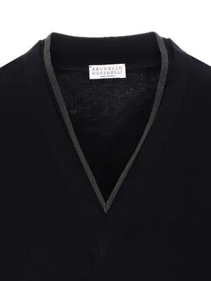 Brunello Cucinelli Monili Trim V-neck Cotton T-shirt - Black