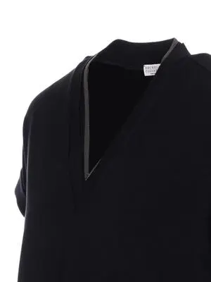 Brunello Cucinelli Monili Trim V-neck Cotton T-shirt - Black