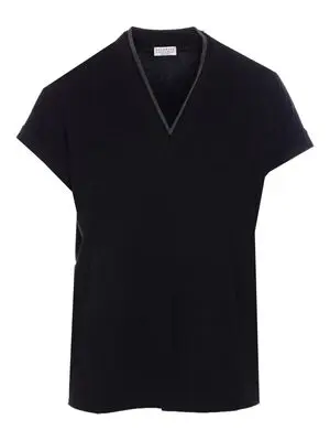 Brunello Cucinelli Monili Trim V-neck T-shirt - Black