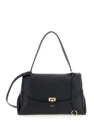 FERRAGAMO Black Shoulder Bag With Adjustable Strap And Gancini Buckle Closure In Leather For - Multicolor