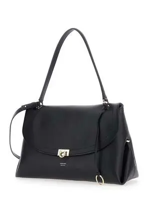 FERRAGAMO Black Shoulder Bag With Adjustable Strap And Gancini Buckle Closure In Leather For - Multicolor