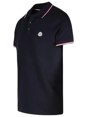 Moncler Navy Cotton Polo Shirt - Blue
