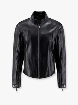 Gucci Leather Bomber With Web Details - Black