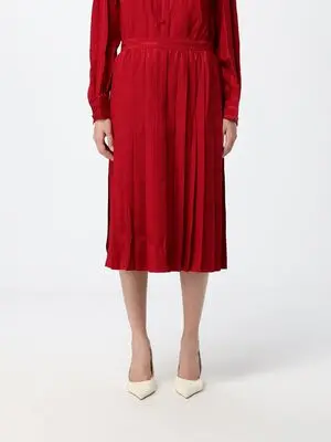 Gucci High-waisted Pleated Silk Midi Skirt With Gg Monogram And Side Slit - Red