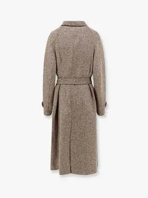 Brunello Cucinelli Herringbone Coat With Monili Detail
