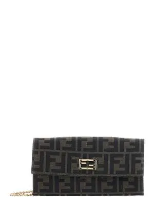 Fendi Crossbody Bag With Chain Strap And Ff Plate On The Front In Ff Canvas For - Brown