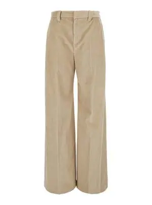 Brunello Cucinelli Beige Pants With Belt Loops And Monil Detail On The Loop In Corduroy For - Multicolor