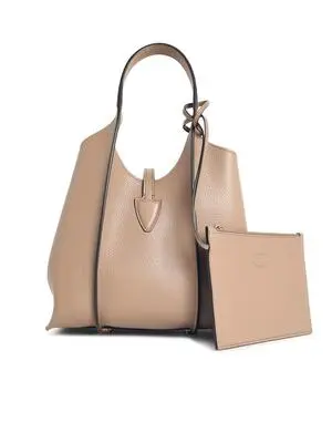 TOD'S T Timeless Mini Shopping Bag In Beige Leather - Cream