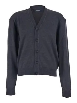 Jacquemus Grey V-neck Cardigan With Logo On The Back In Cotton - Multicolor